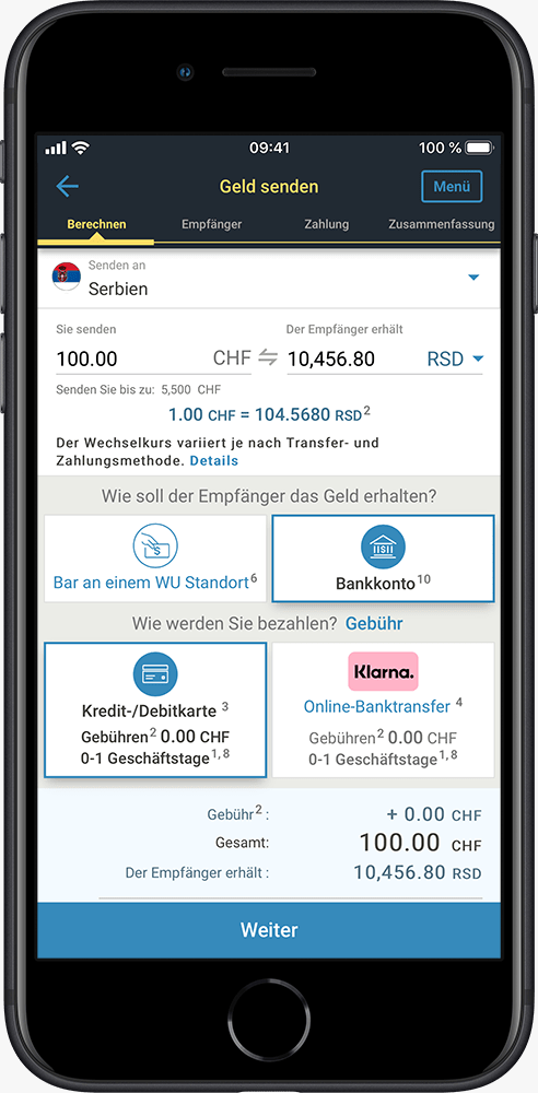 Persönlich oder online Geld senden | Western Union CH